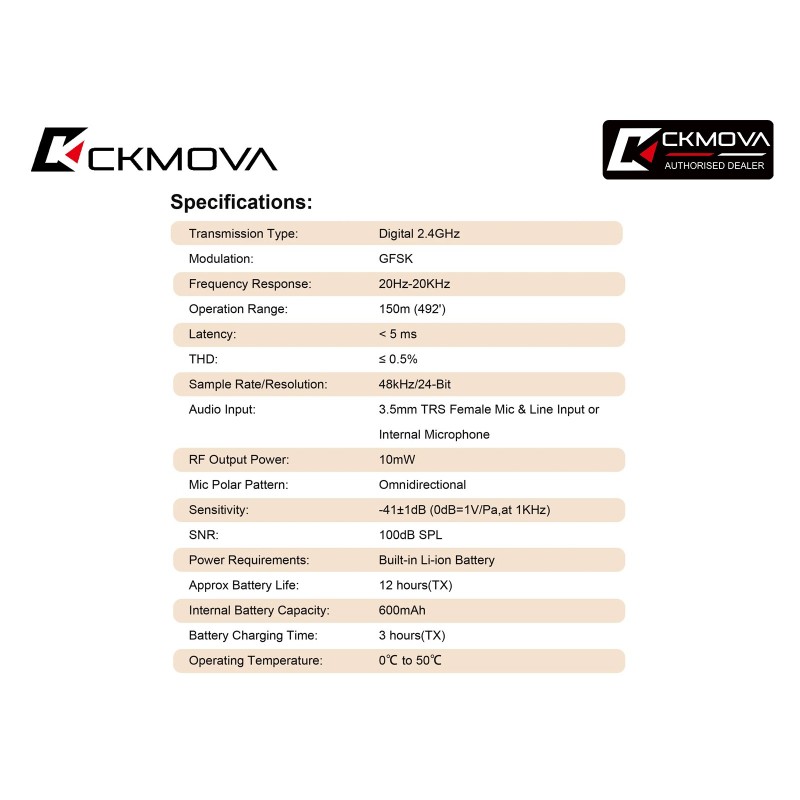 CKMOVA MICROFONO 2.4G VOCALXV5 INAL 1TX/1RX IPHONE